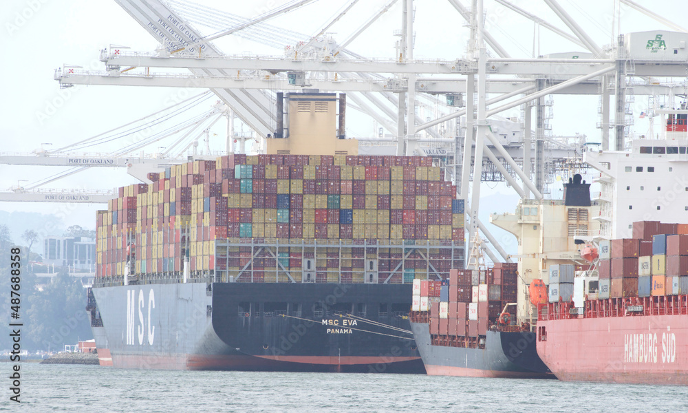 Oakland, CA - Feb 14, 2022: MSC cargo ship MSC EVA loading at the Port ...