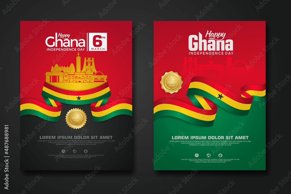 Set poster design Republic Ghana happy Independence Day background ...