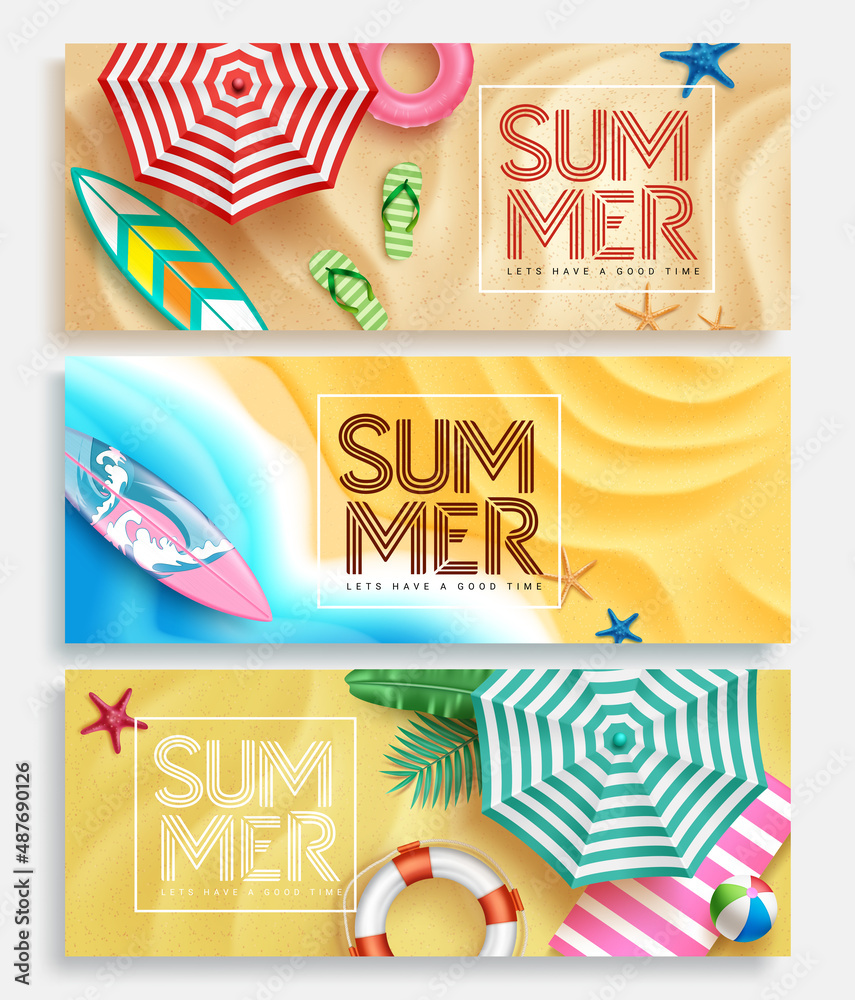 Summer vector banner set design. Summer text in frame decoration with ...