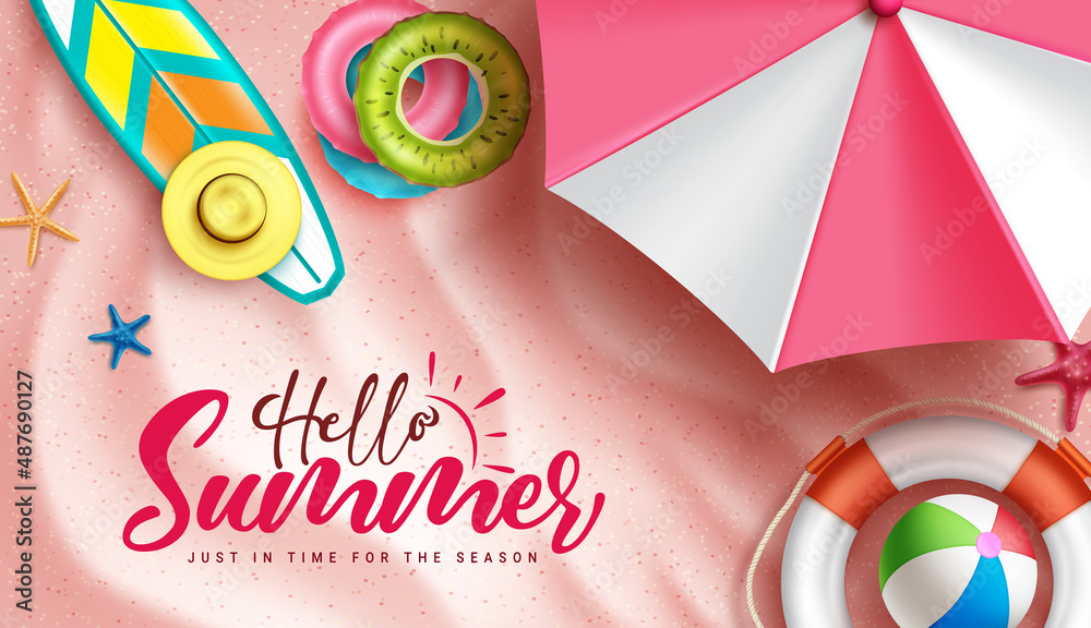 Summer vector background design. Hello summer typography text in pink ...