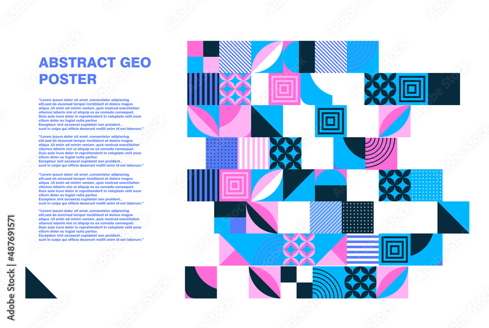 Colorful neo geometric poster. Grid with color geometrical shapes ...