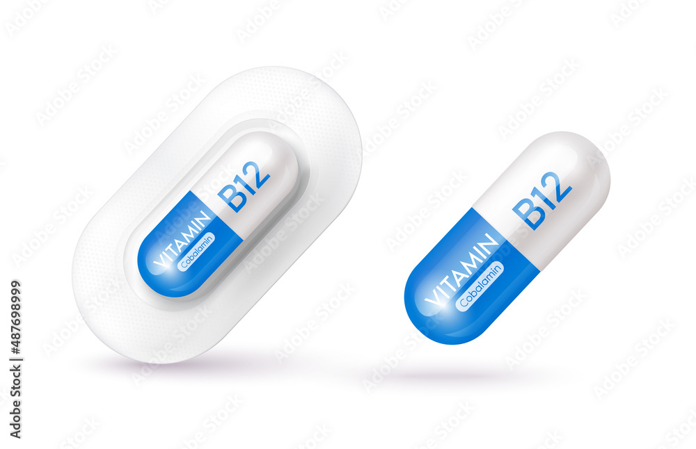 Blue vitamin B12 medicine capsule. Dietary supplement health neutralize ...