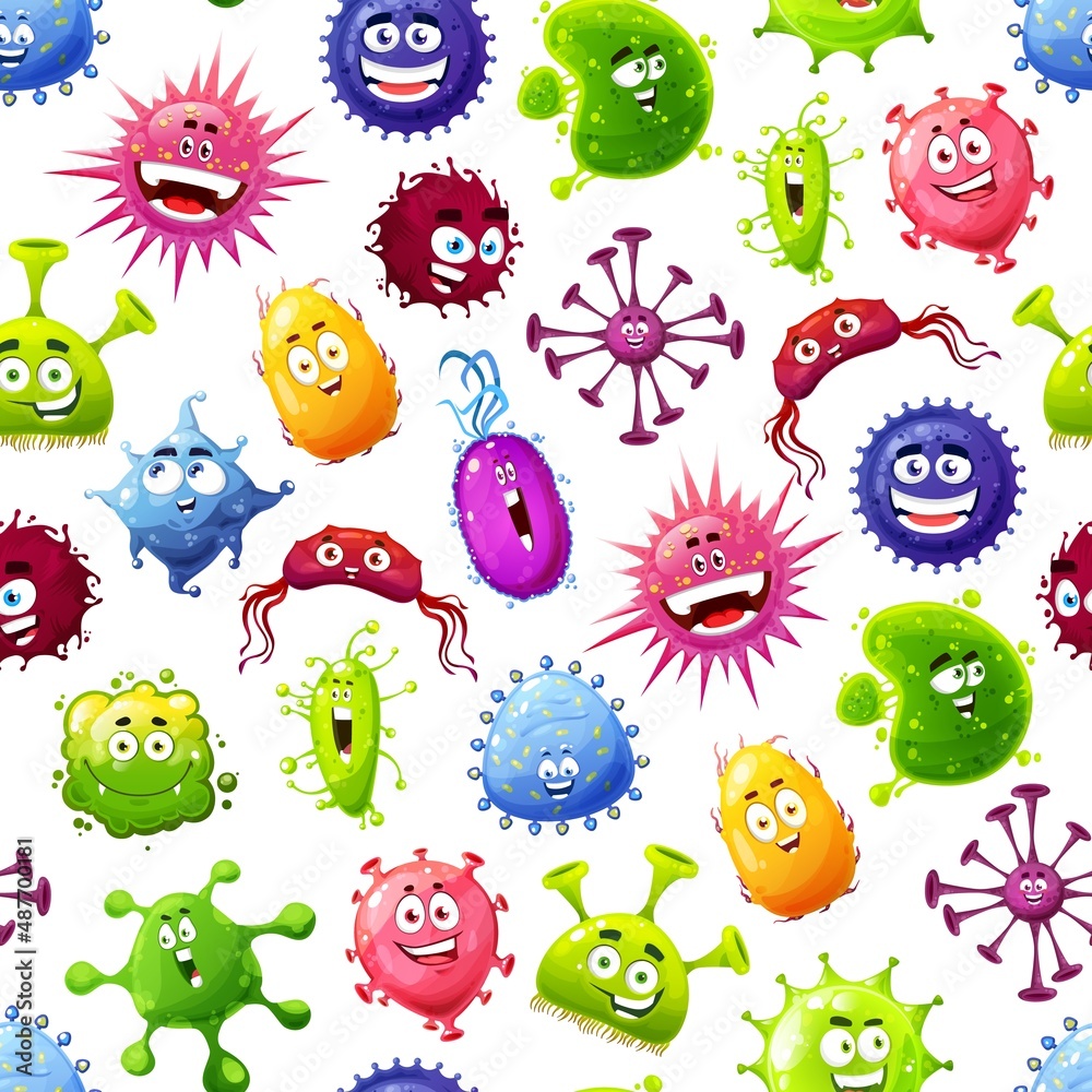 Vettoriale Stock Cartoon viruses, microbes, germs and bacteria vector ...