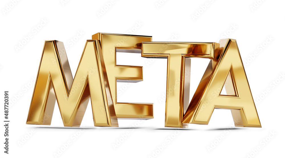 Meta bold golden letters isolated on white with small shadows 3d ...