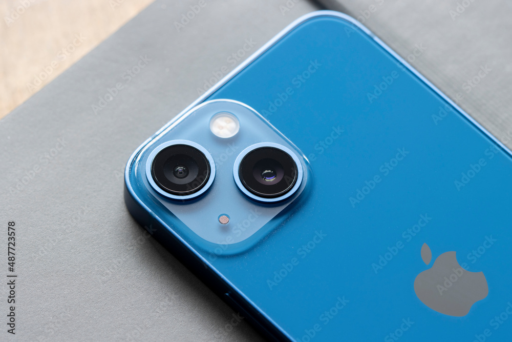 Portland, OR, USA - Feb 16, 2022: Closeup of the dual 12MP camera ...