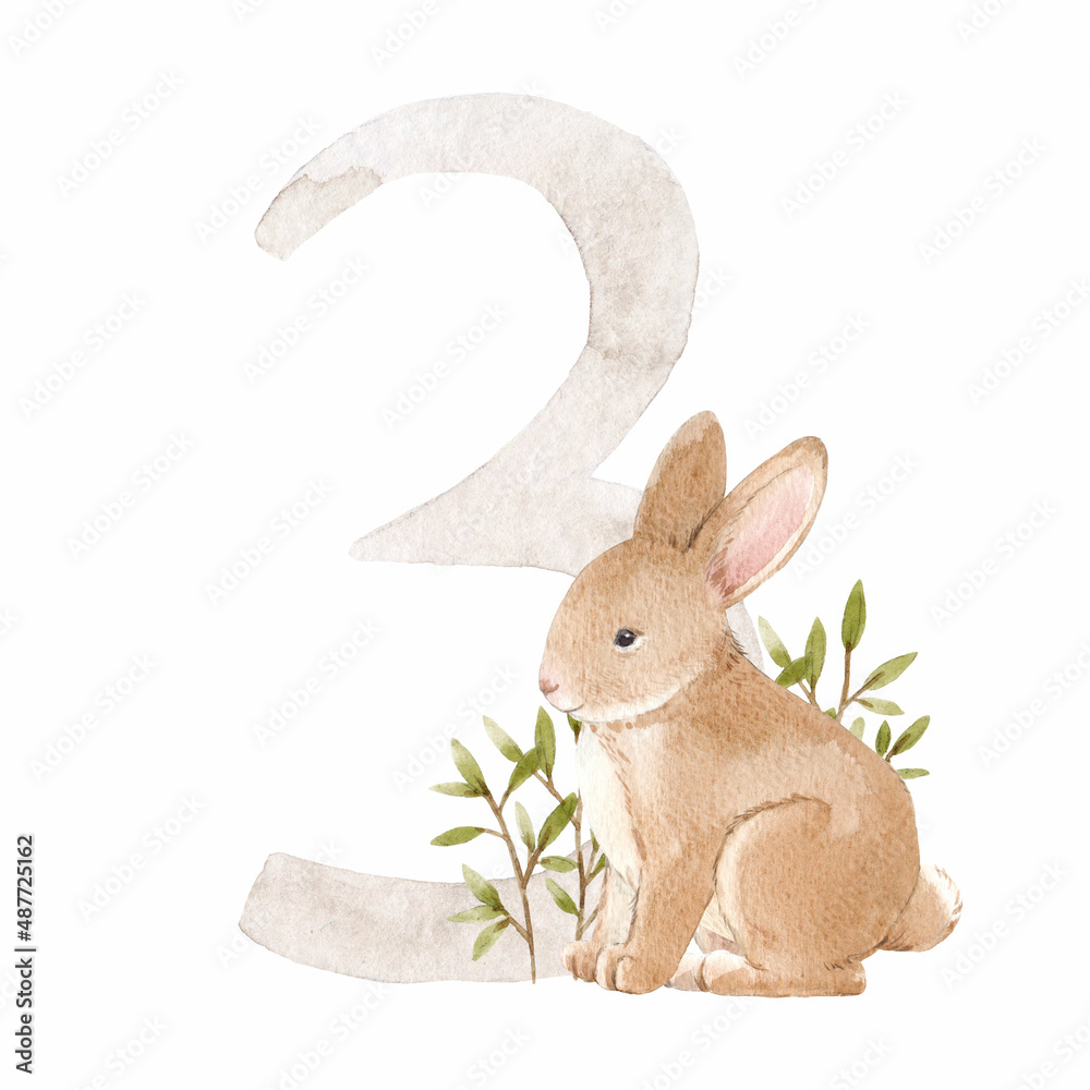 Beautiful stock illustration with watercolor hand drawn number 3 and ...