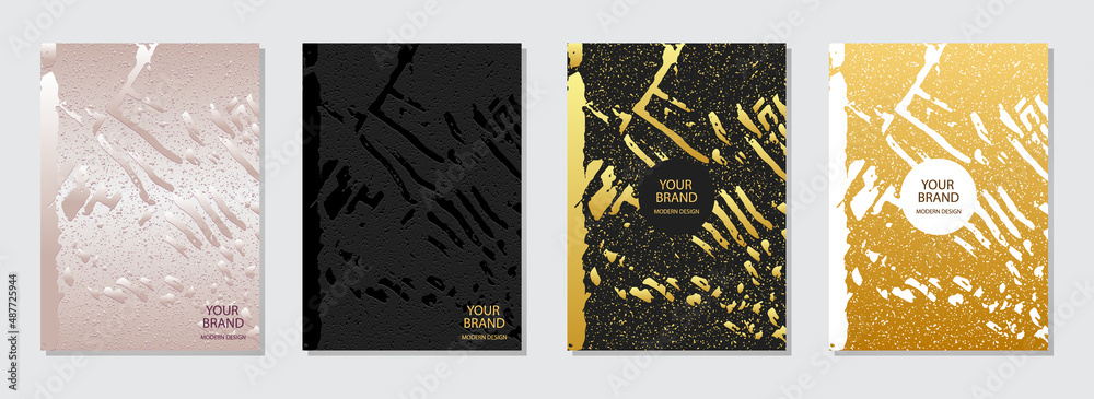 Cover design set. Modern avant-garde backgrounds, golden grunge texture ...