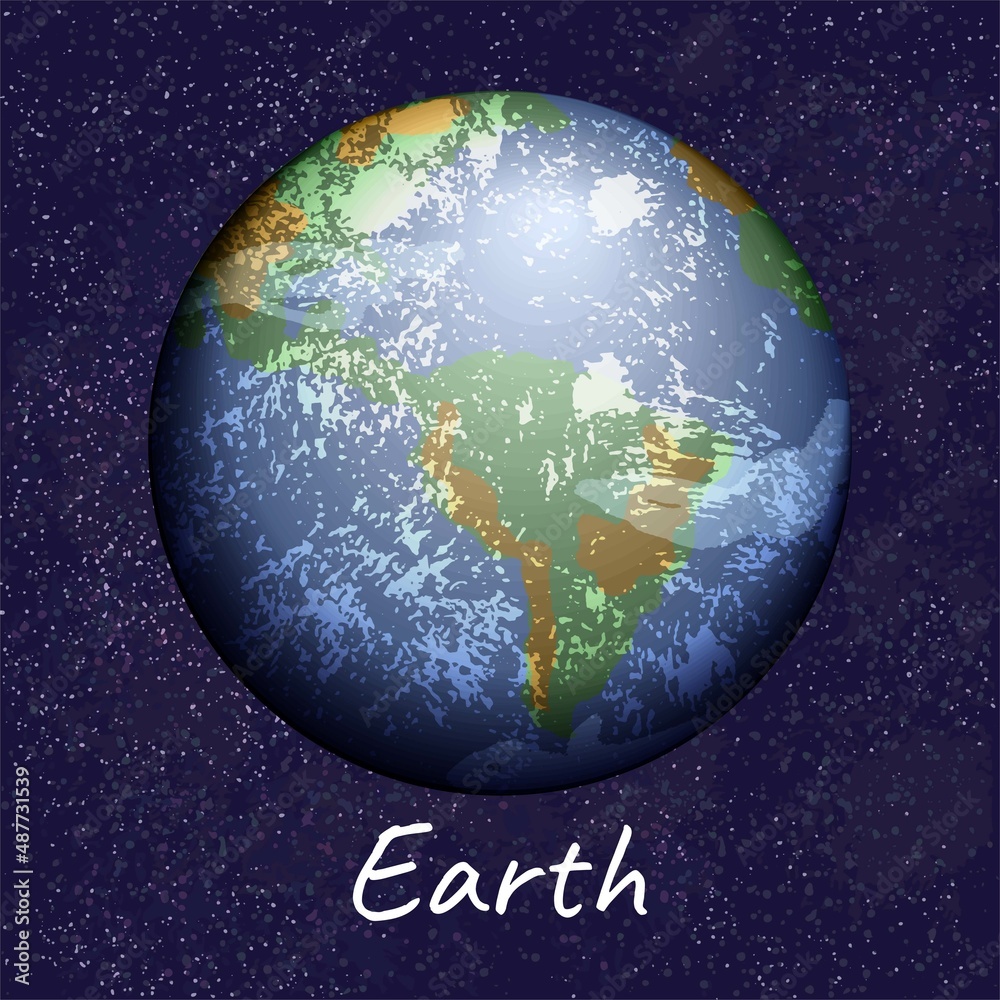 Blue green planet Earth with clouds on dark blue space background ...