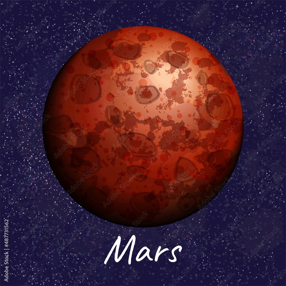 Red planet Mars with craters on dark blue space background. Vector ...