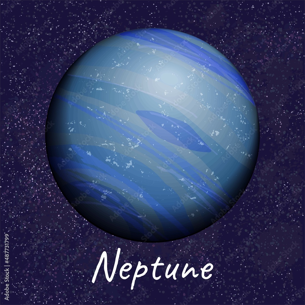 Blue planet Neptune on dark blue space background. Vector realistic illustration of cosmic ...