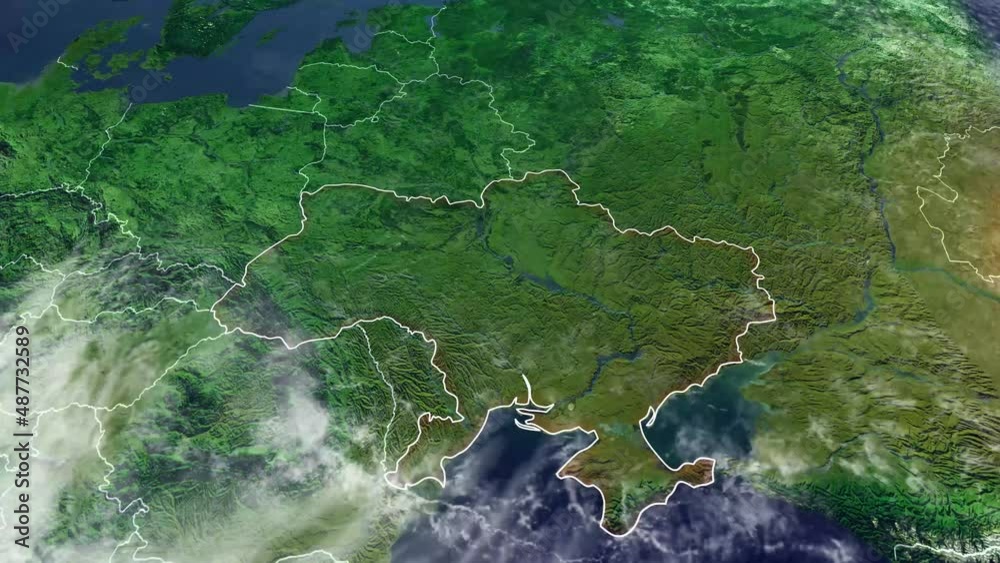 Physical map of Europe, Ukraine and borders. Russia and Belarus, Crimea ...