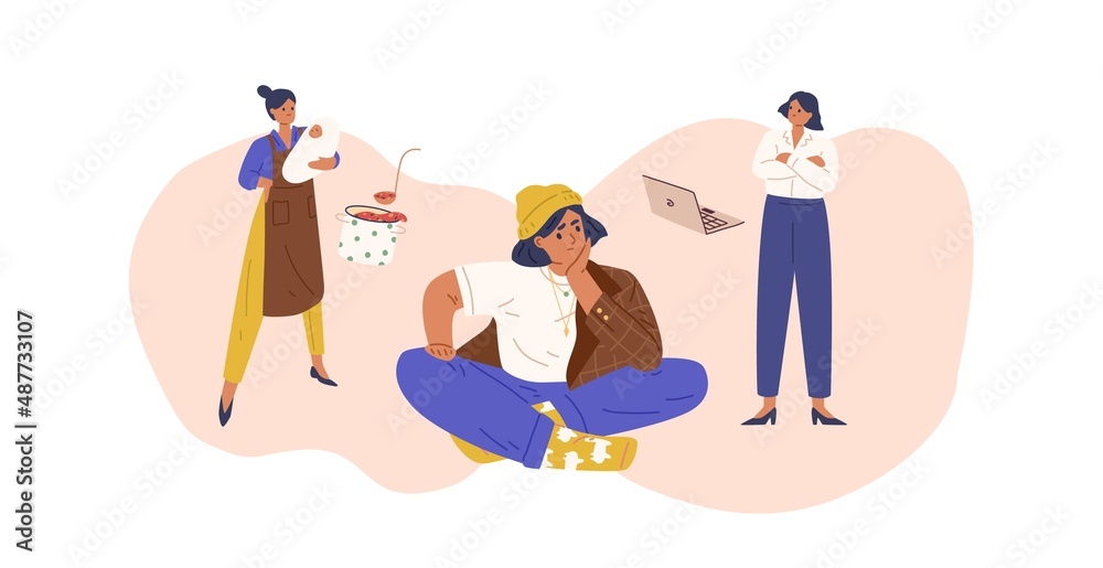 Woman choosing between career and family. Work life balance concept ...