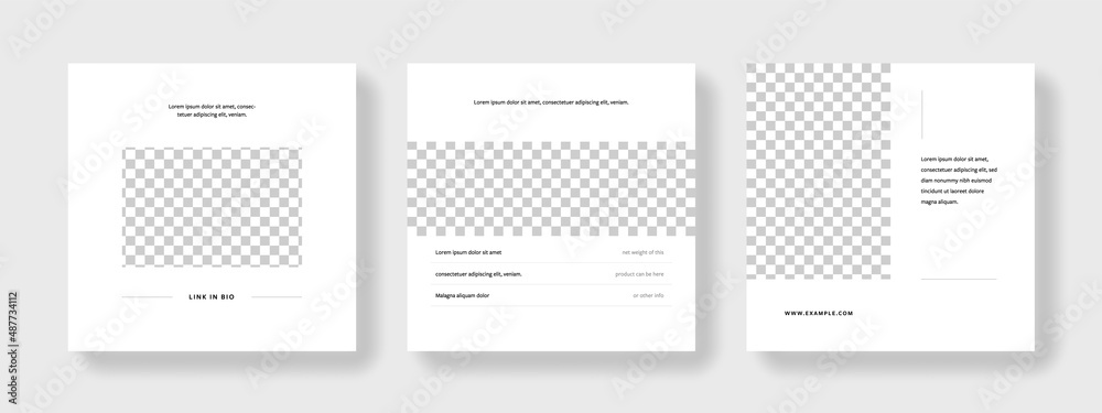 vector social media templates with photo placeholders, minimal square ...