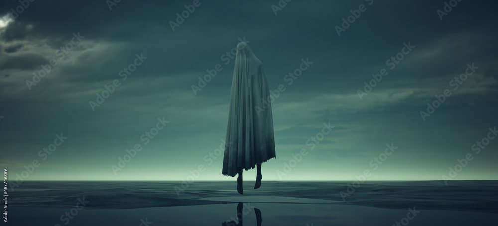 Creepy Ghost Floating Woman Sheet Wet Beach Body Snatcher Dusk ...