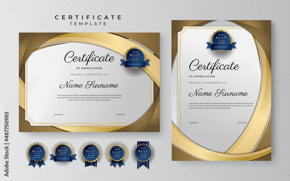 Premium gold certificate of achievement border template with luxury ...