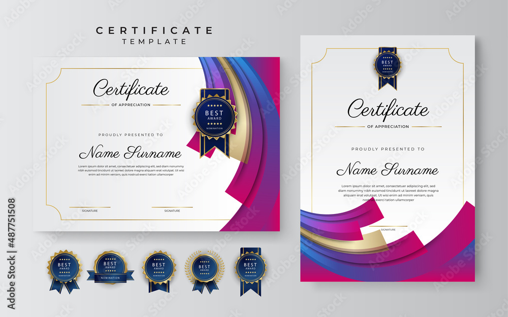 Blue and pink neon 2022 certificate of achievement border template with ...