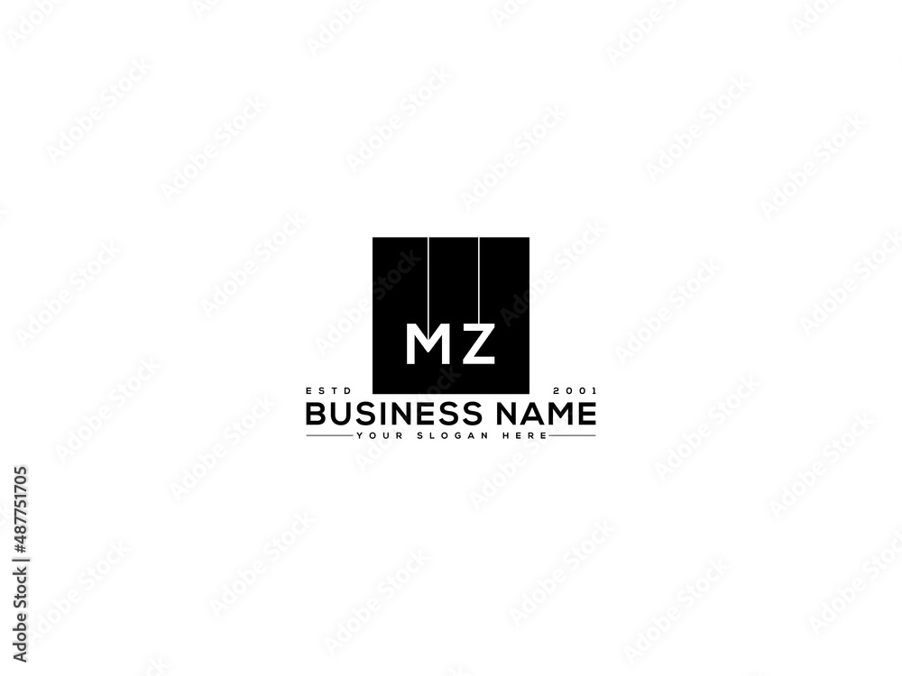 initial MZ Logo, Monogram Mz zm Square Letter Logo with black color ...