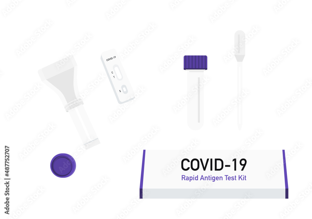 saliva swab covid 19 rapid antigen test kit vector set isolated on ...