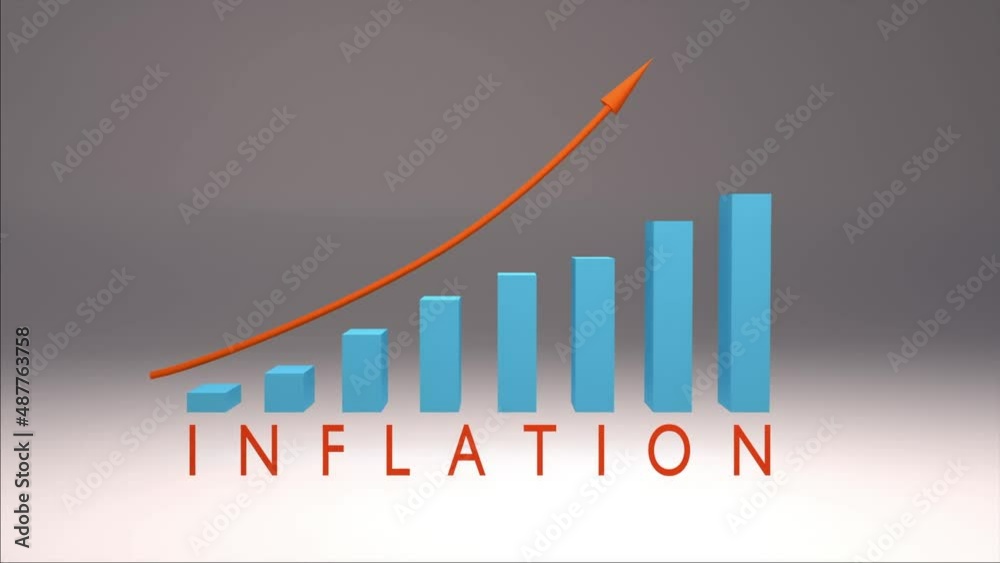Increased inflation concept. Rising blue columns and a round upturned ...