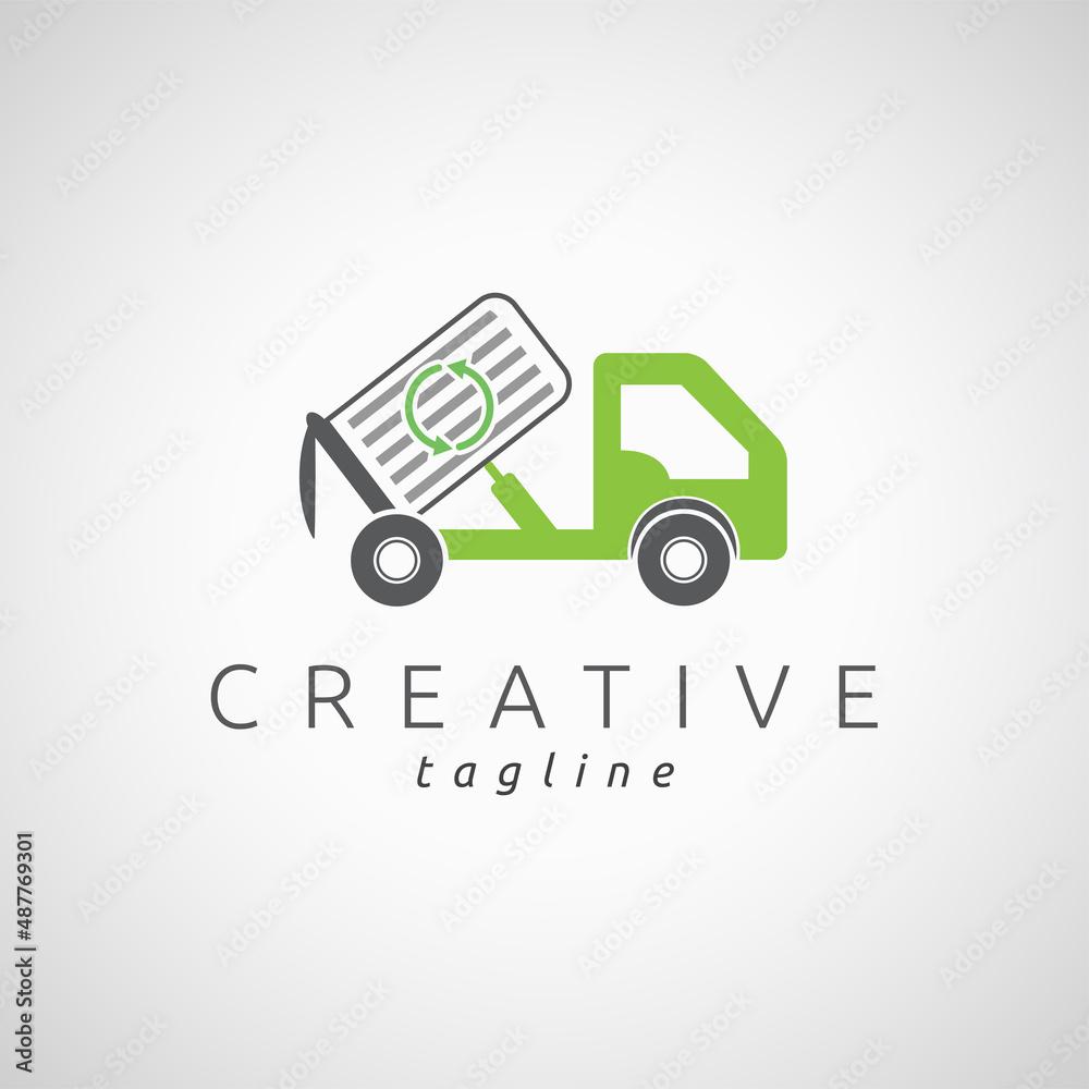 Garbage truck logo with recycle bin vector Stock Vector | Adobe Stock