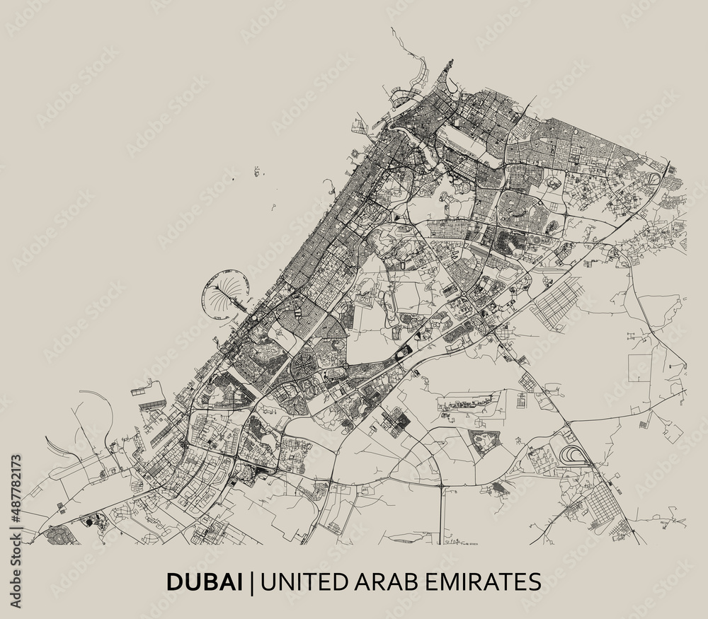 Dubai (United Arab Emirates) street map outline for poster. High ...