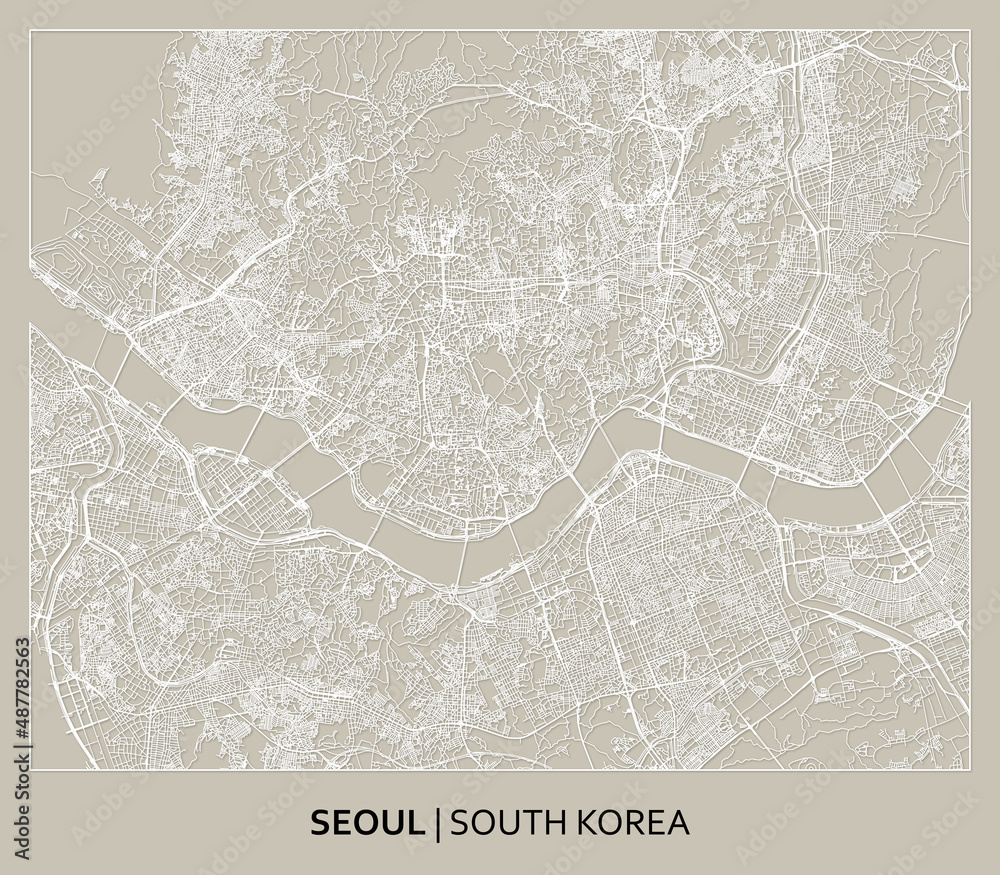 Seoul (South Korea) street map outline for poster, paper cutting. High ...