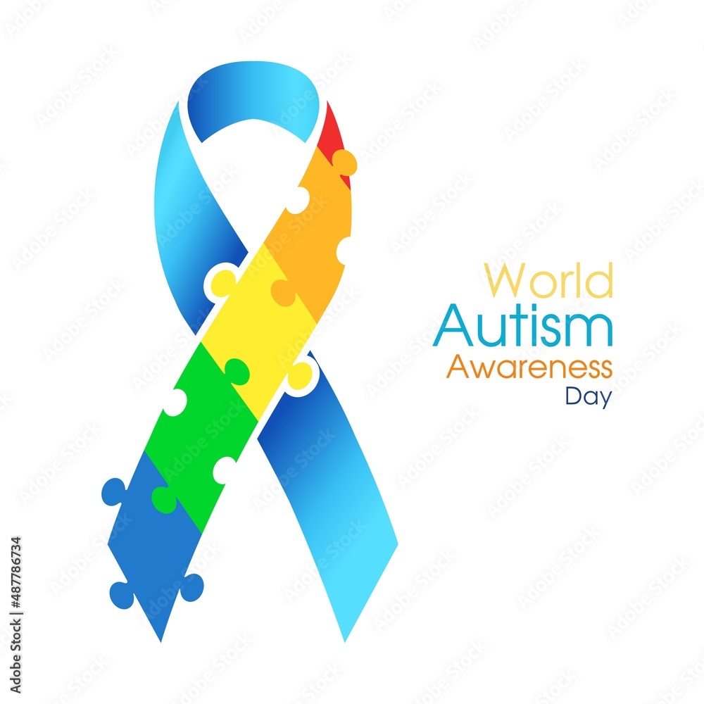 Colorful puzzle ribbon as symbol of world autism awareness day. Blue ...