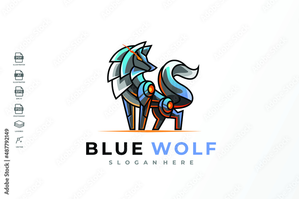Modern Mecha Robotic Wolf Logo Design Template Stock Vector | Adobe Stock