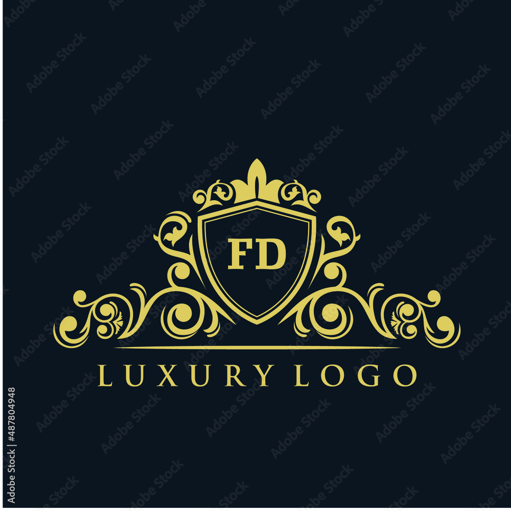 Letter Initial FD with Royal Template. luxury gold vector logo design ...