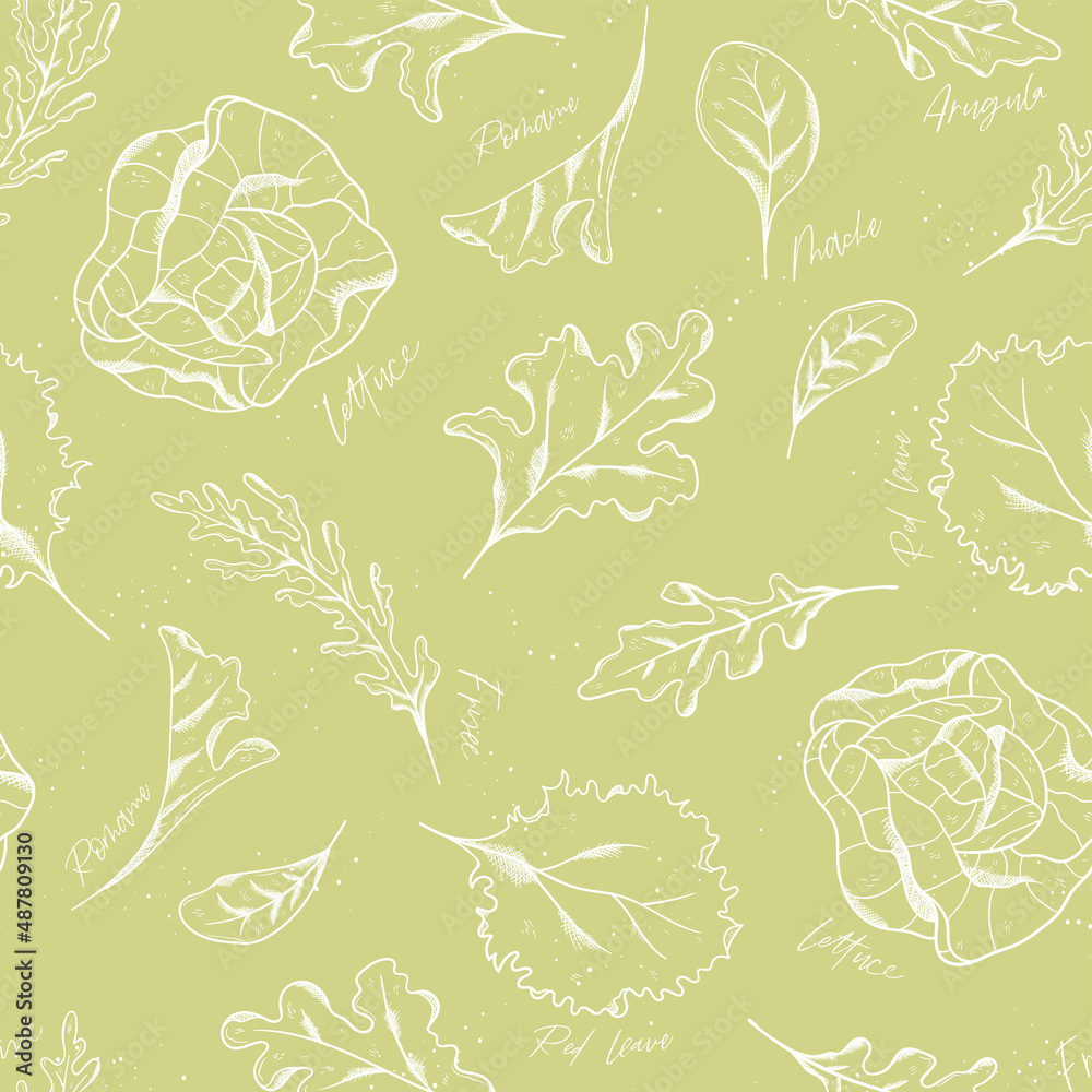 Vector Line Art salad Seamless Pattern Background Ornament with hand ...