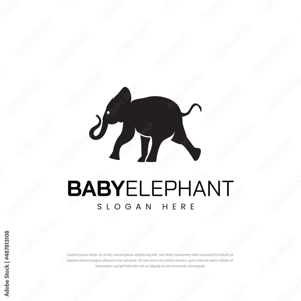 Baby elephant logo running elephant silhouette, icon design template ...