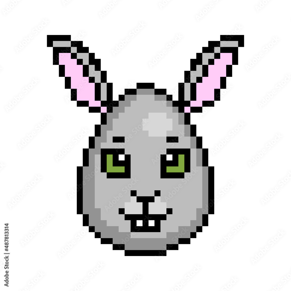 Cute Pixel art Easter egg decorated as a gray bunny, rabbit or hare, 8 ...