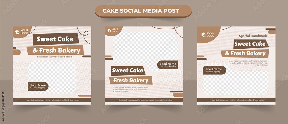 Set of delicious sweet cake and bakery promotional menu for social ...