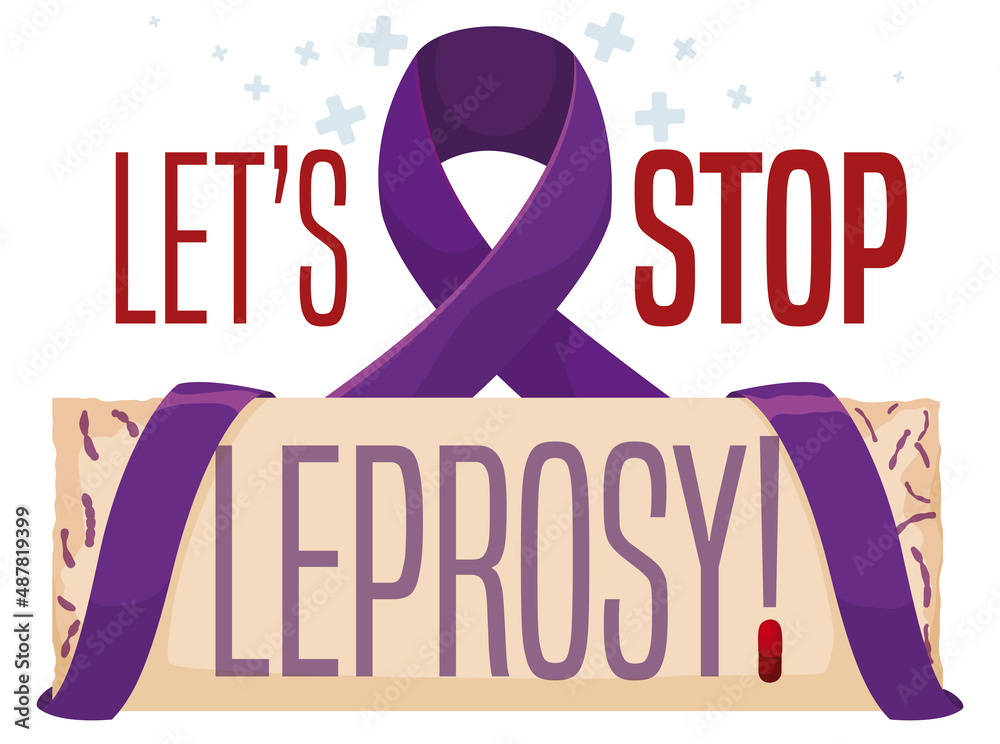 Purple Ribbon Protecting a Sign and Promoting to Stop Leprosy, Vector ...