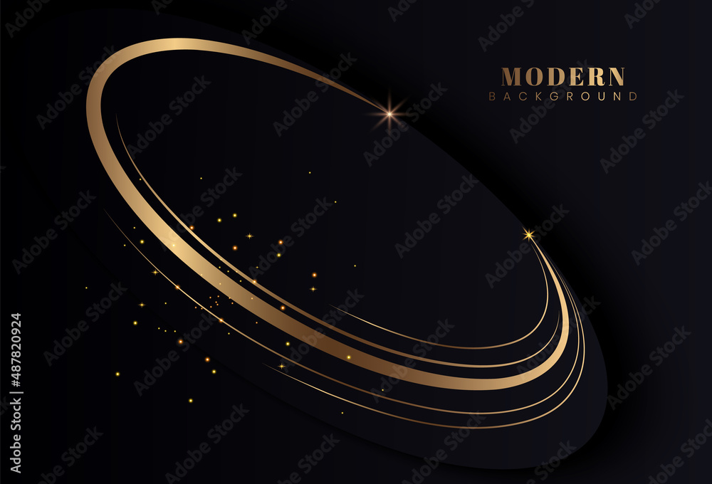 Abstract luxury gold circle effect on black background. Modern simple ...
