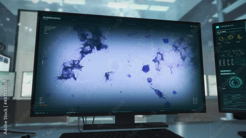 Bacteria Movement Analysis Screen At Microbiology Laboratory ...