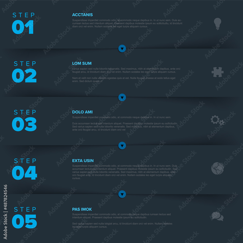 Five vector blue progress block horizontal steps template Stock Vector ...