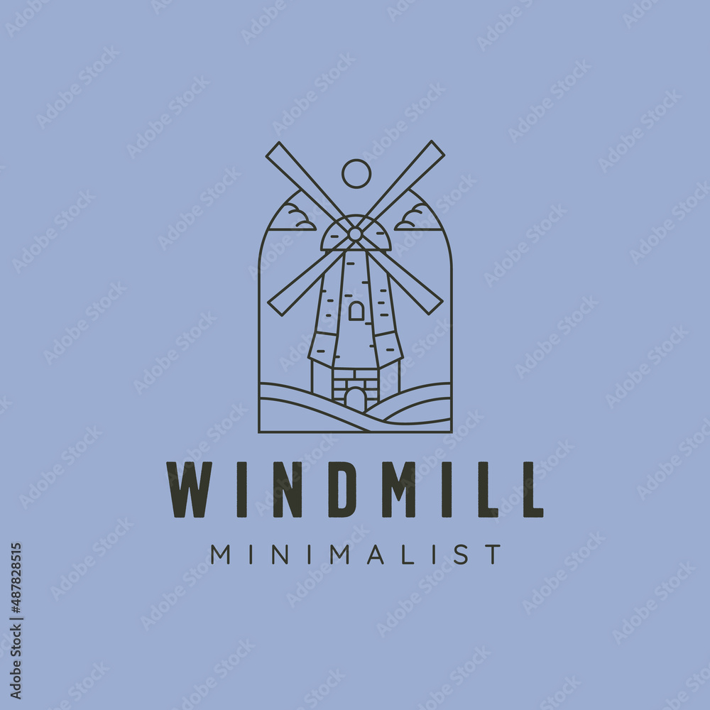 windmill line art logo vector symbol illustration design, line art ...