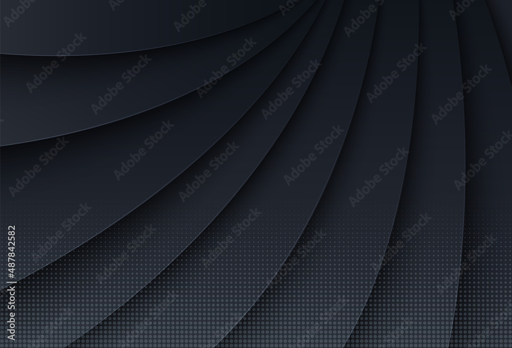 Abstract dark curve shape background with halftone decoration and ...