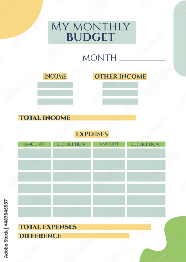 Monthly budget planner in a minimal flat style. Personal template Stock ...