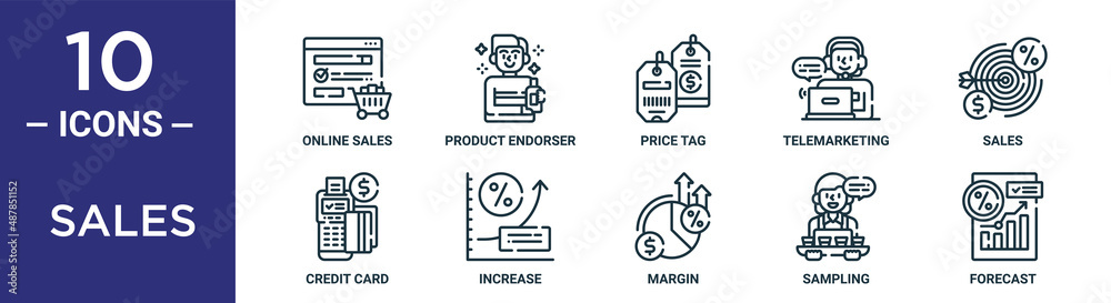 sales outline icon set includes thin line online sales, price tag ...