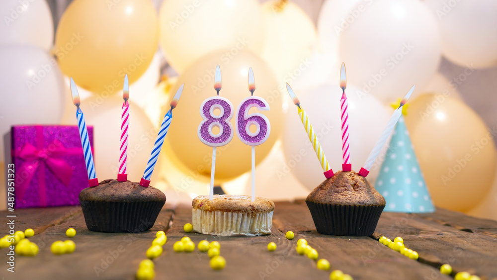 A beautiful birthday card for a woman with the number 86 in a cupcake ...