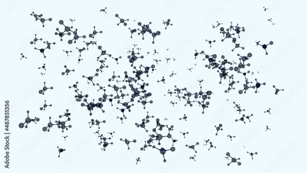 Flying abstract molecules in bright lit environment. Low depth of field ...