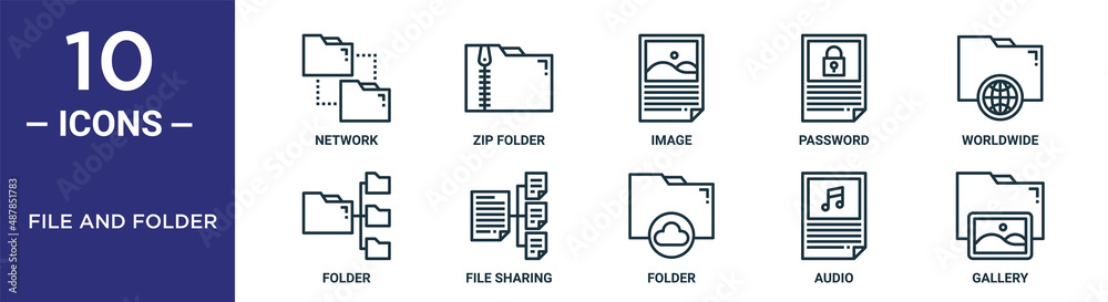 file and folder outline icon set includes thin line network, image ...