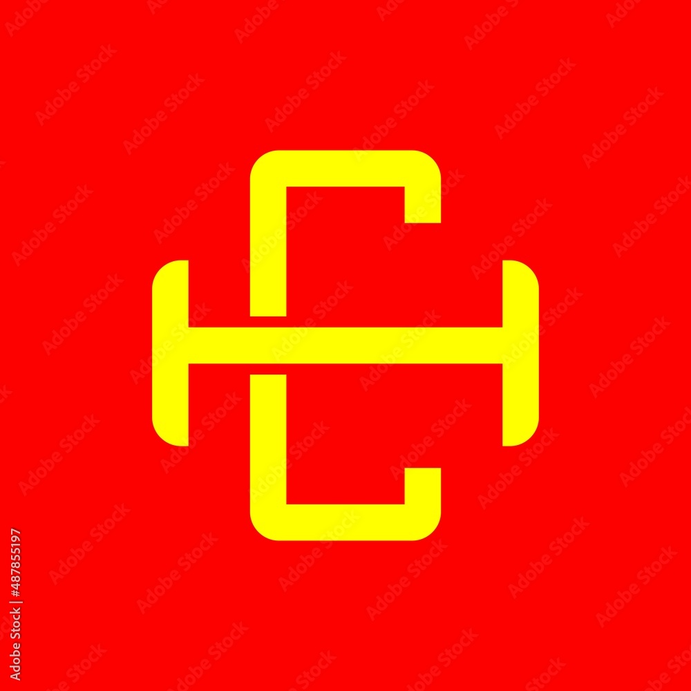 HC, CH, monogram logo overlapping, golden yellow color on a red ...
