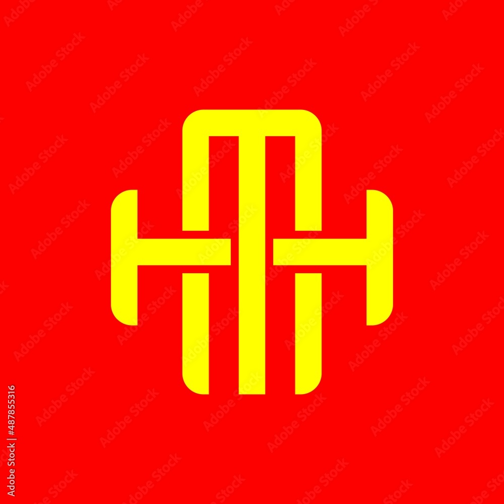 HM, MH, monogram logo overlapping, golden yellow color on a red ...