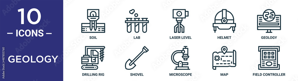 geology outline icon set includes thin line soil, laser level, geology ...