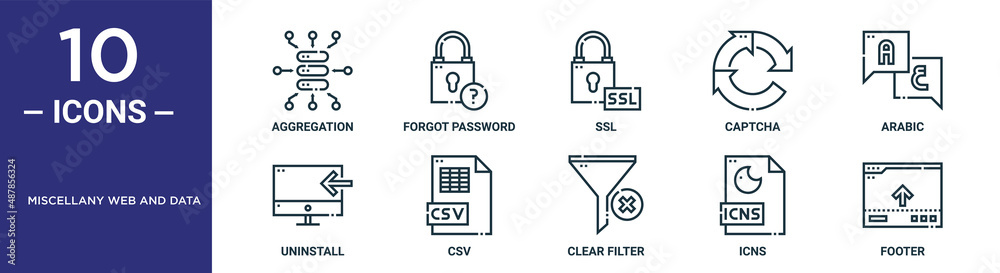miscellany web and data outline icon set includes thin line aggregation ...