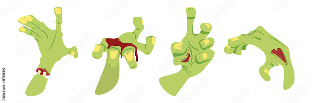 Vector illustration scary and creepy zombie hands on white background ...