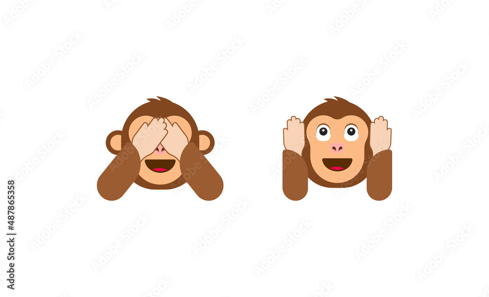 Hear no evil monkey vector flat icon. Isolated monkey head emoji ...